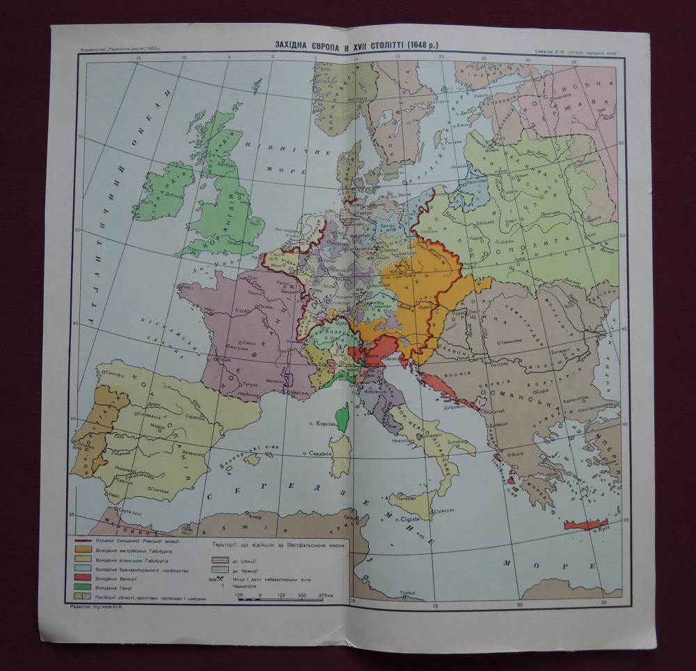 CCCP MAP 'Western Europe 17 century 1648' Soviet School POSTER BIG from ...